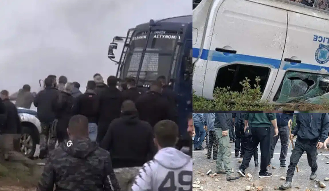 Χάμος στα Χανιά με αγρότες και ΜΑΤ – Πετροπόλεμος, αναποδογυρισμένο ...